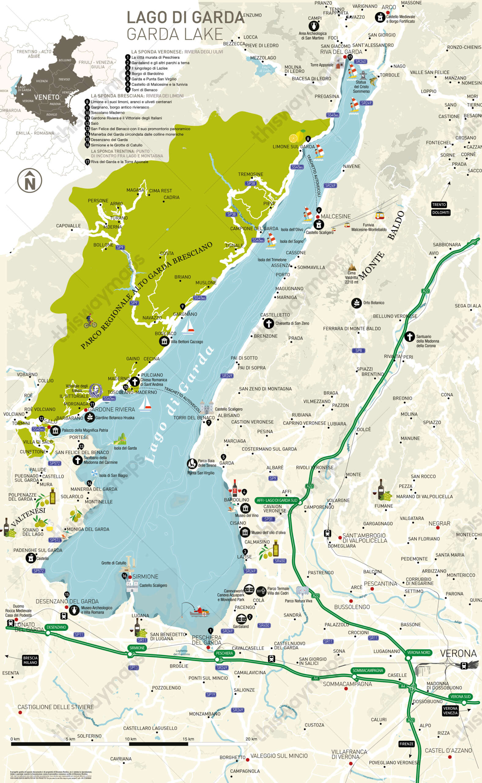 Mappa del Lago di Garda turistico - thiswaymaps mappe personalizzate e ...